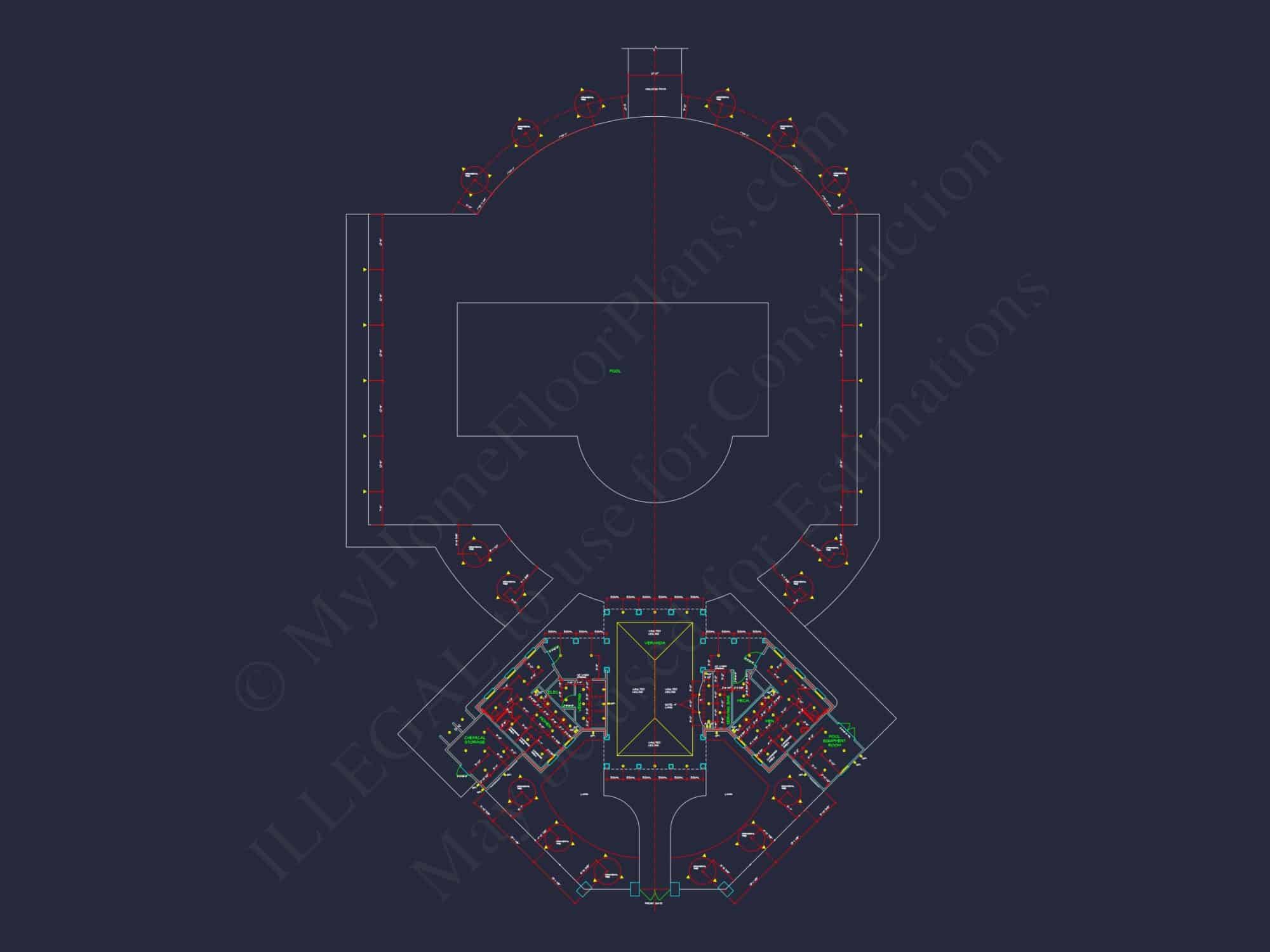 Clu1$1House$2Floor Plan with Pool Pavilion and Architectural Designs