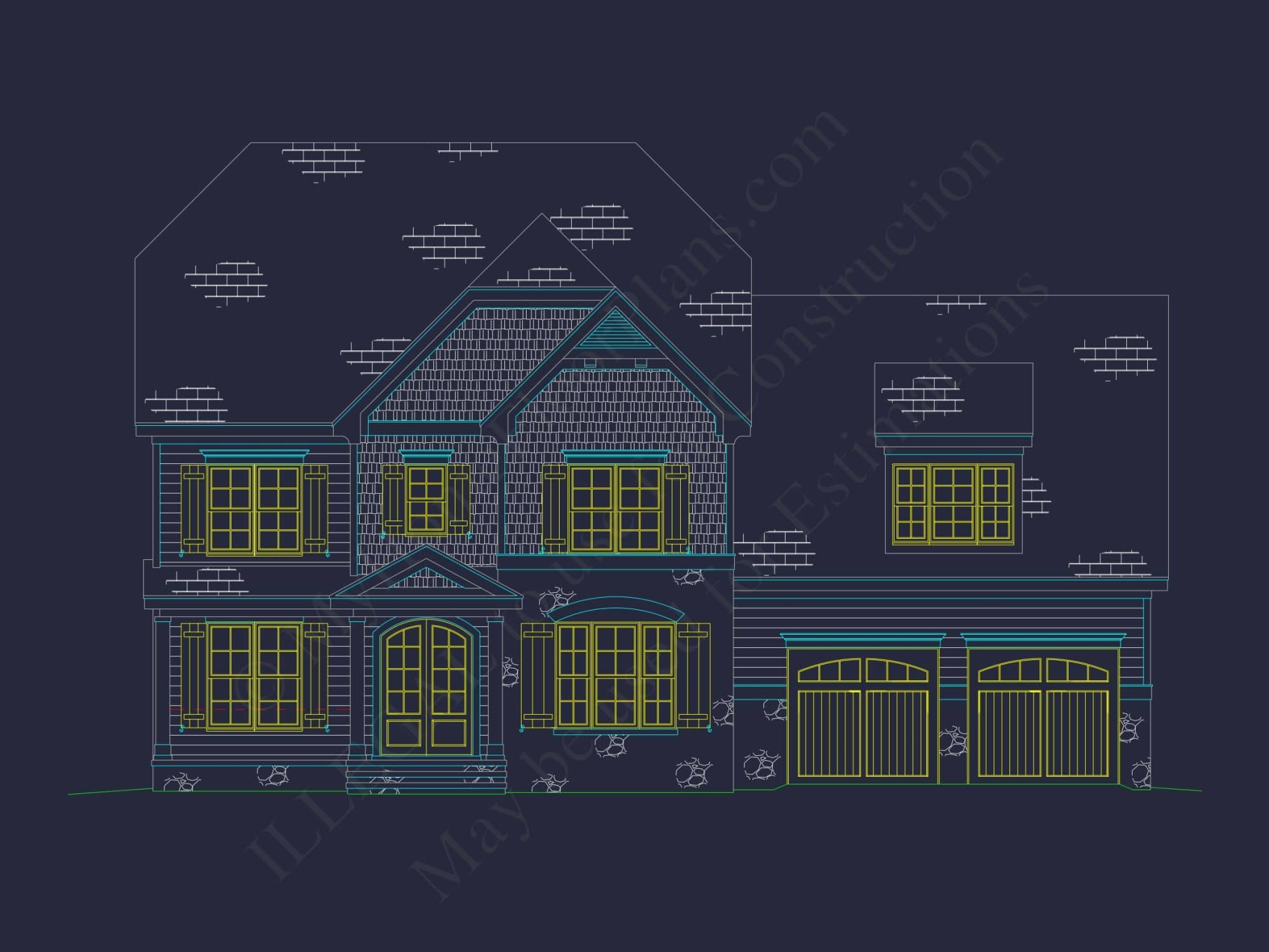 Colonial House Plan with CAD Blueprint and Unique Designs