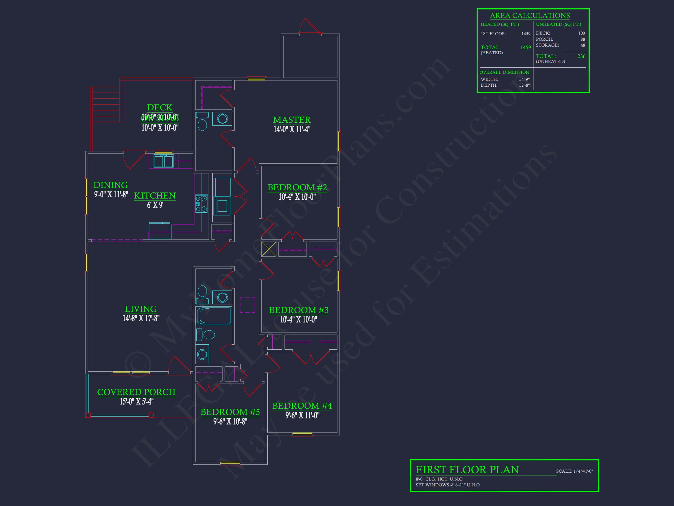 34' WIDE SINGLE STORY House FLOOR PLAN CAD BLUEPRINTS