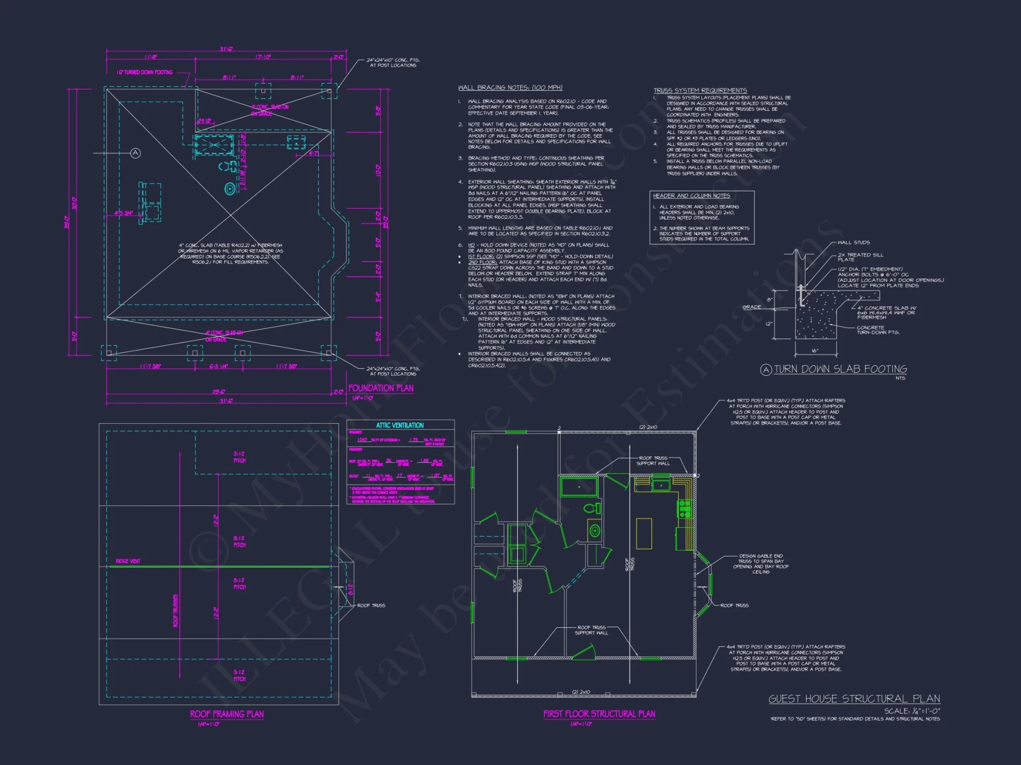 Architectural House Plan with 6 Bedrooms – CAD & Blueprints