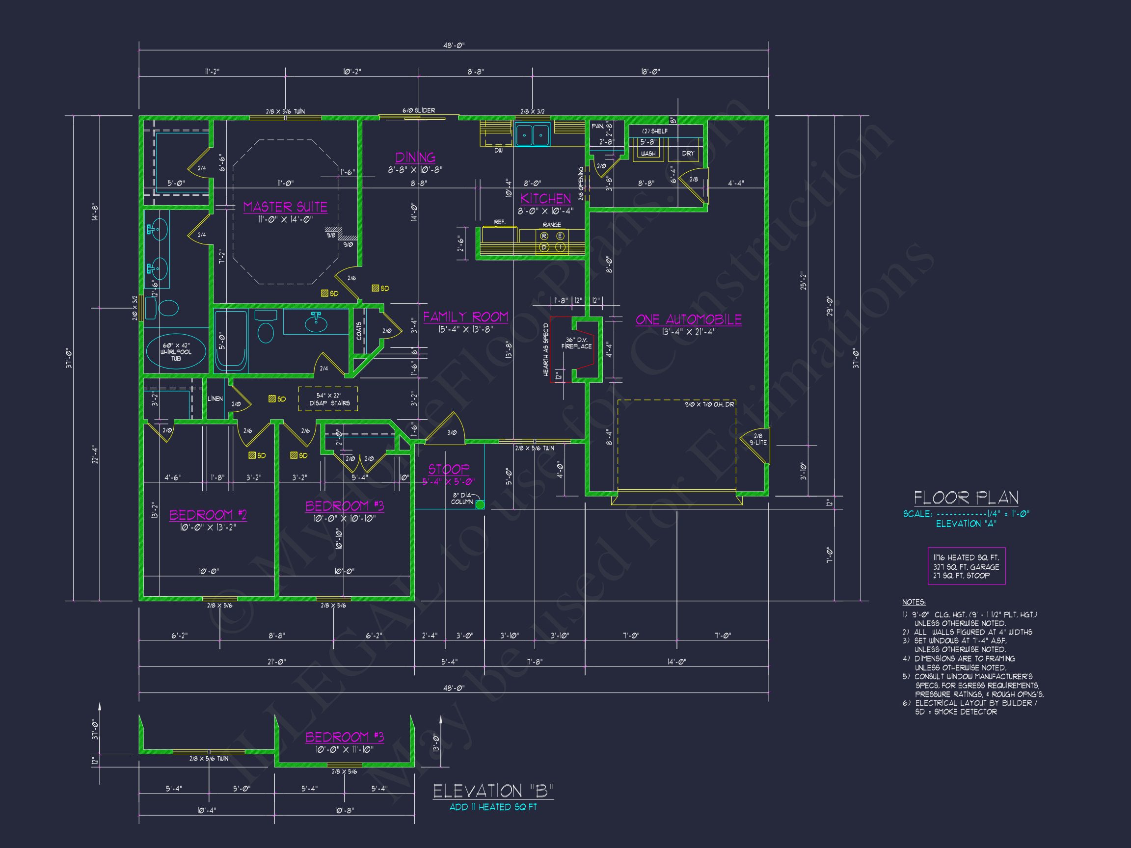 Charming Ranch House Plan: CAD Floor Plan & Architecture Designs