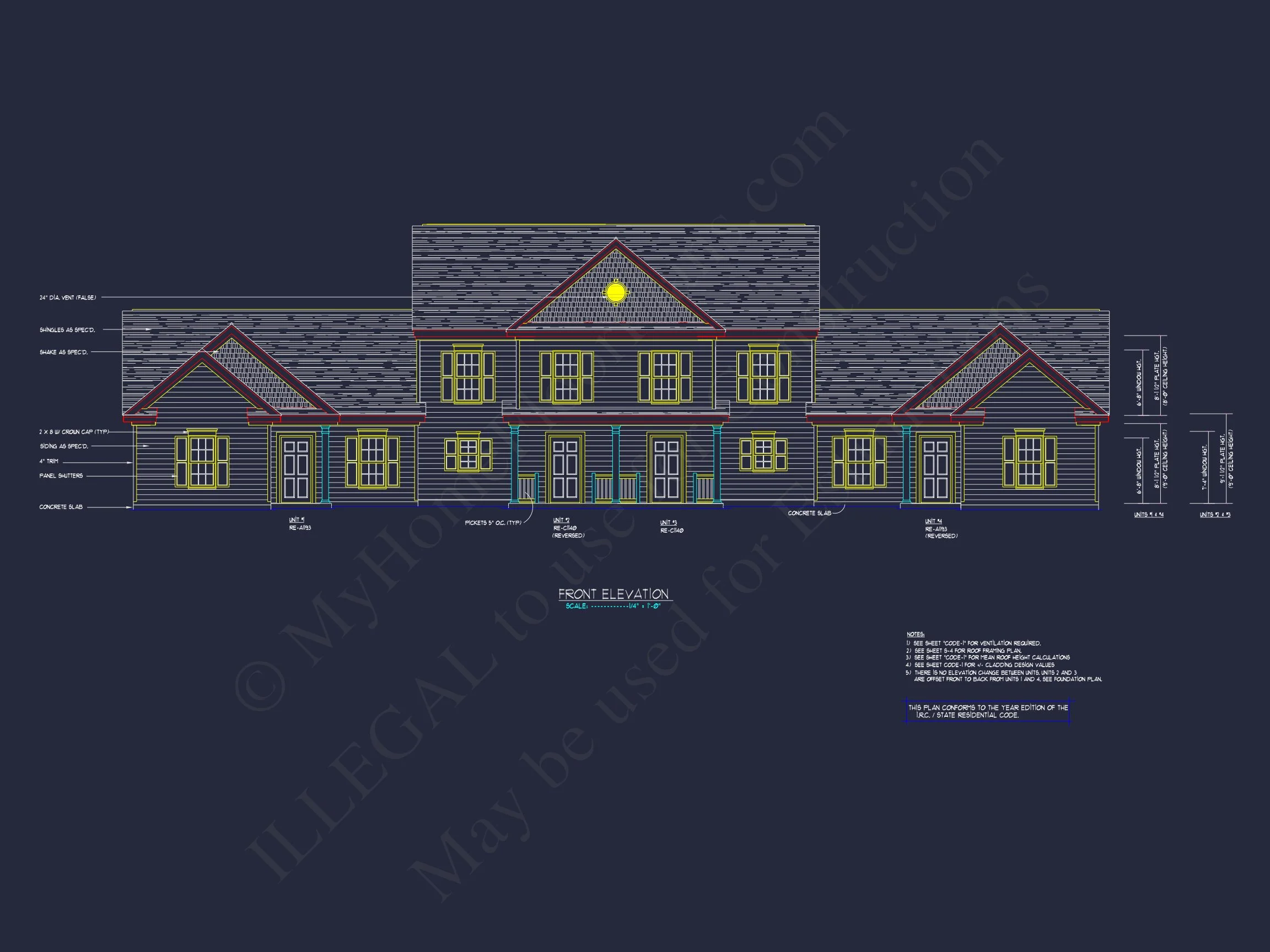 Colonial Duplex House Plan with 2 Floors & CAD Designs
