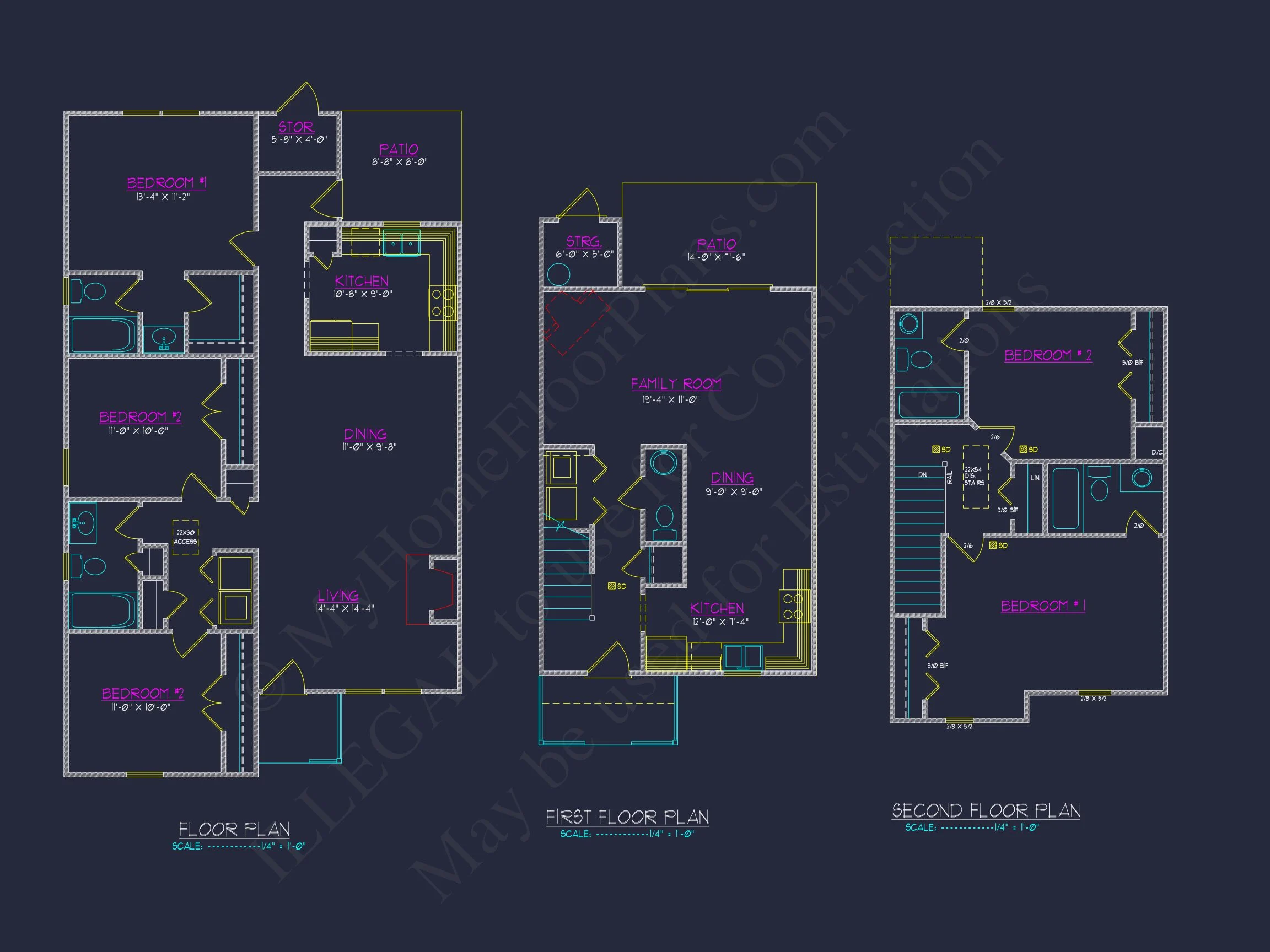 Colonial Duplex House Plan with 2 Floors & CAD Designs