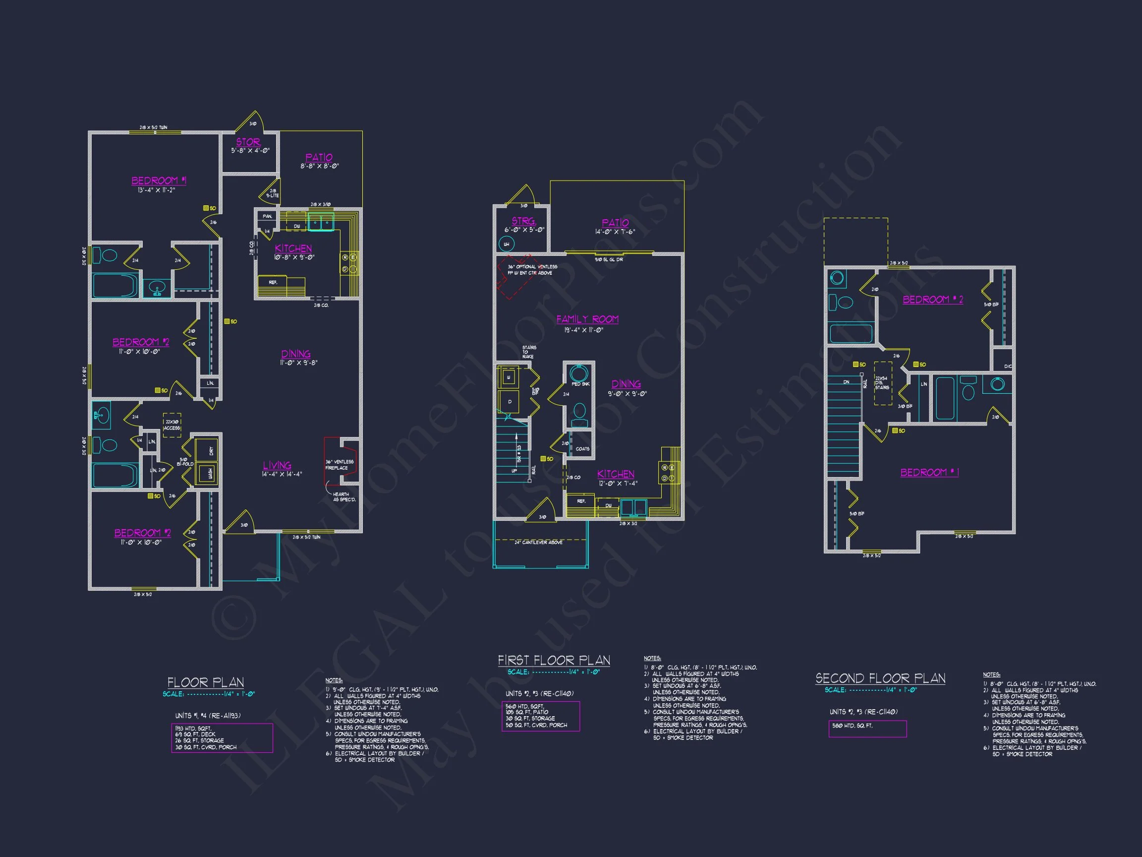 Colonial Duplex House Plan with 2 Floors & CAD Designs