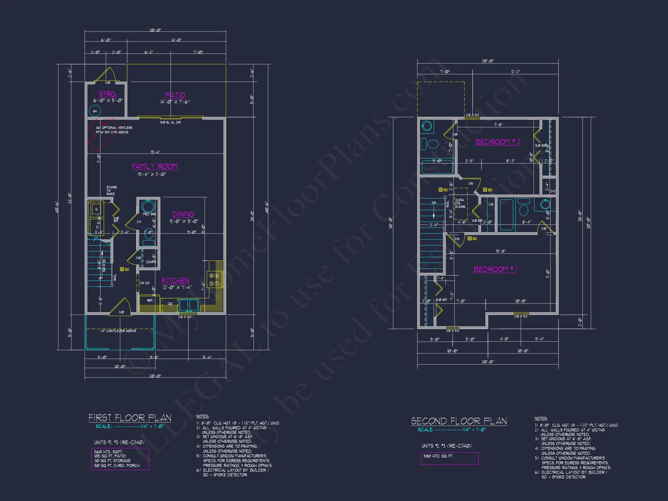 Colonial Duplex House Plan with 2 Floors & CAD Designs