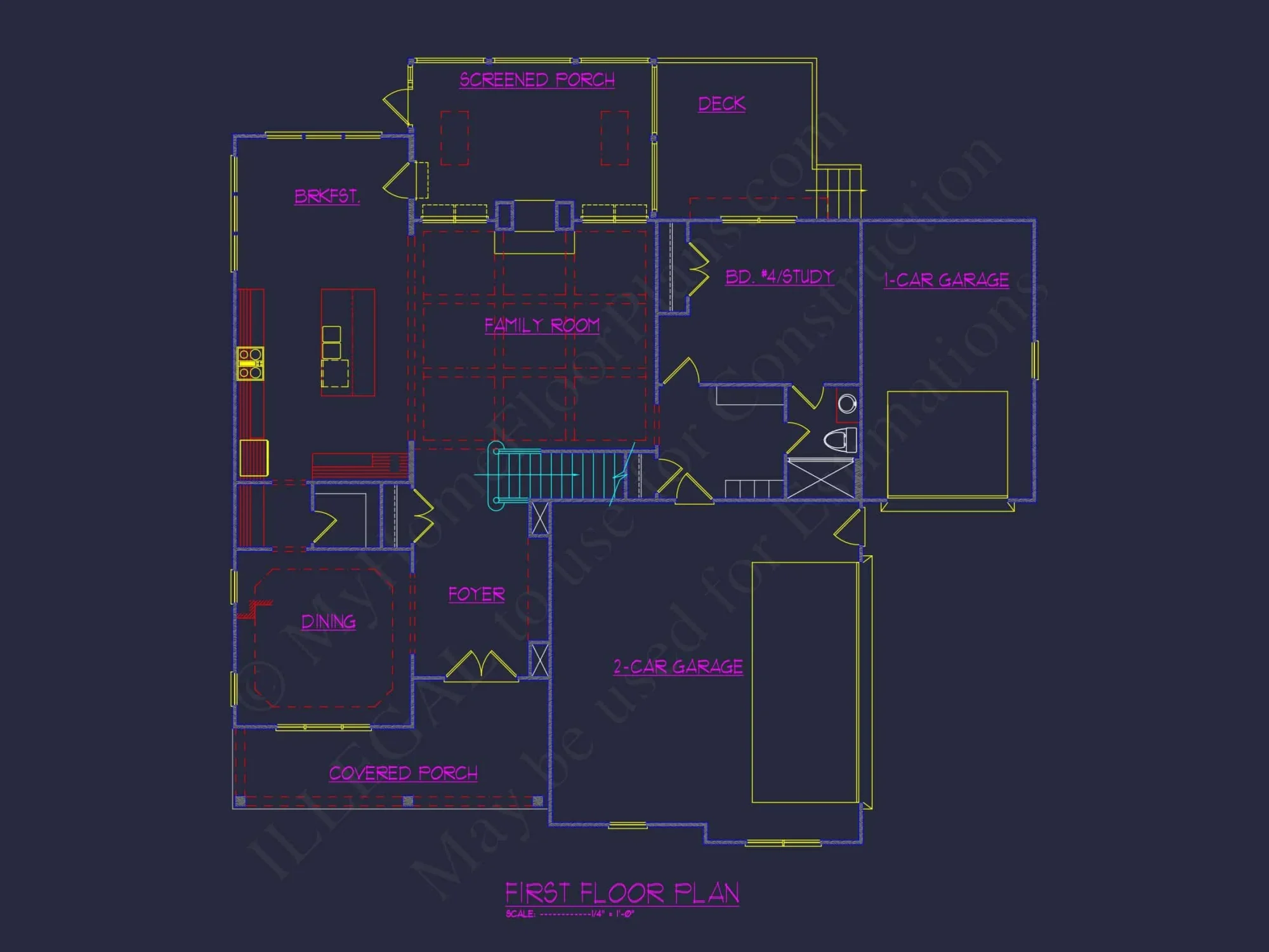 Detailed House Plan Blueprint with Traditional Architecture