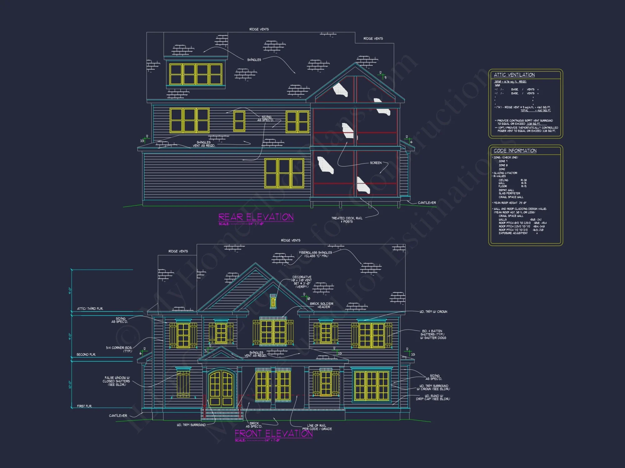 Elegant House Design: 3-Story CAD Floor Plan with Colonial Style
