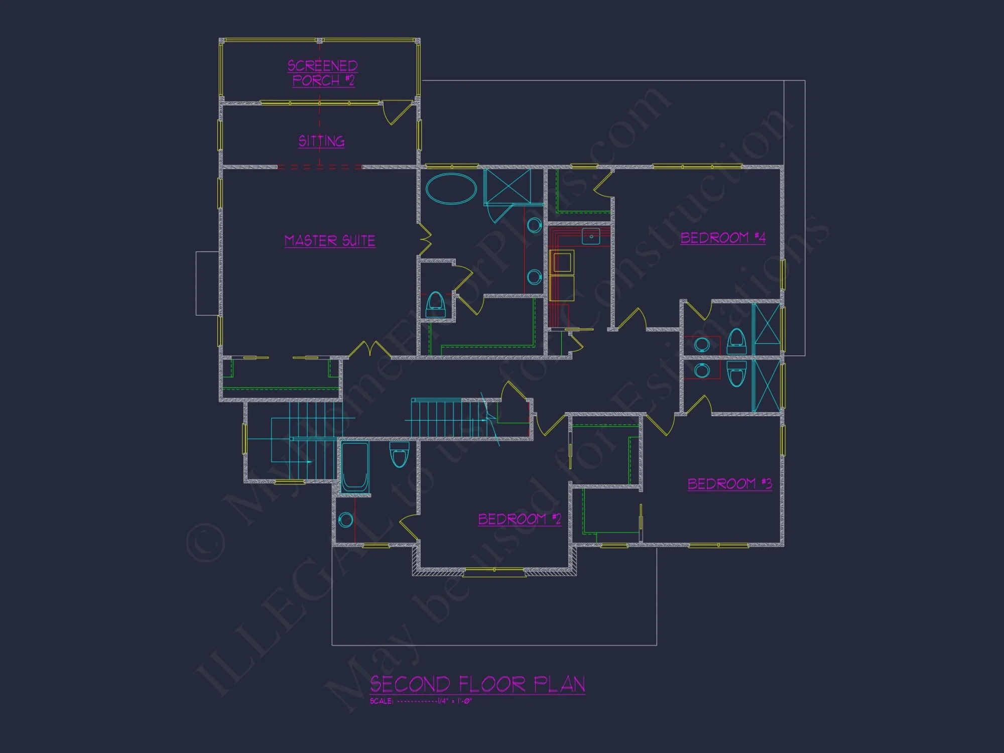 Elegant House Design: 3-Story CAD Floor Plan with Colonial Style