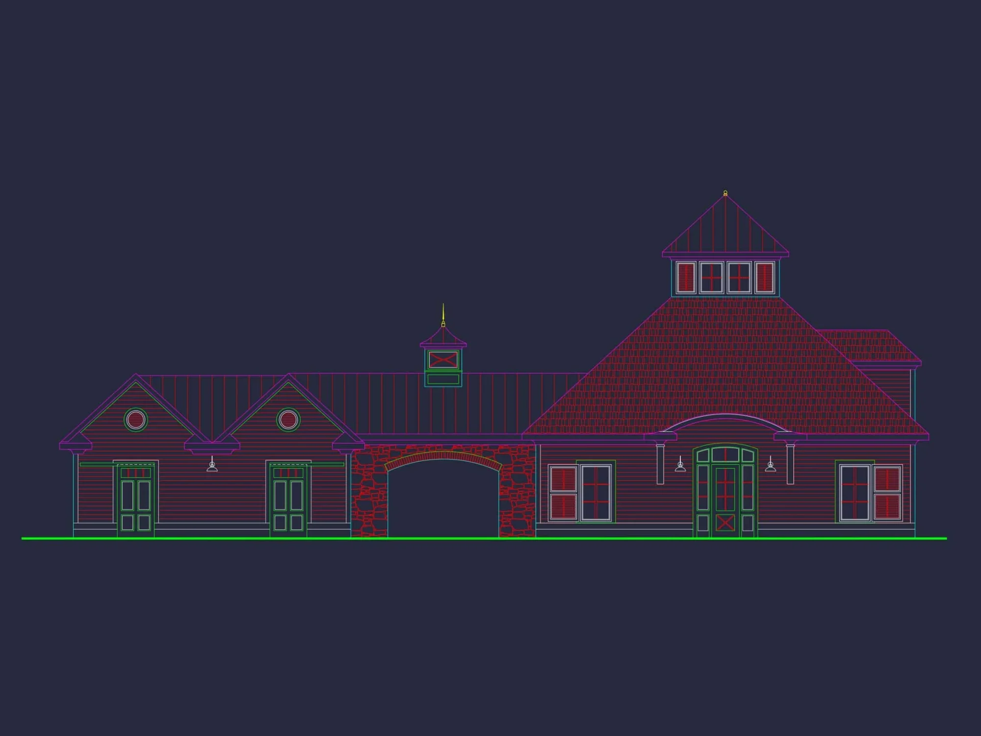 Horse Stable House Plan with 4-Bay Garage | Blueprint Designs