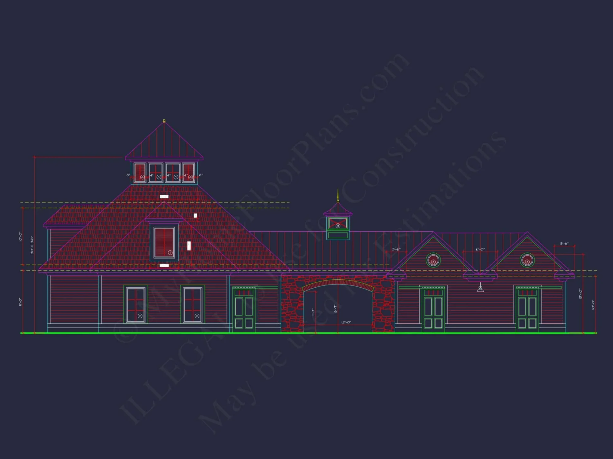 Horse Stable House Plan with 4-Bay Garage | Blueprint Designs